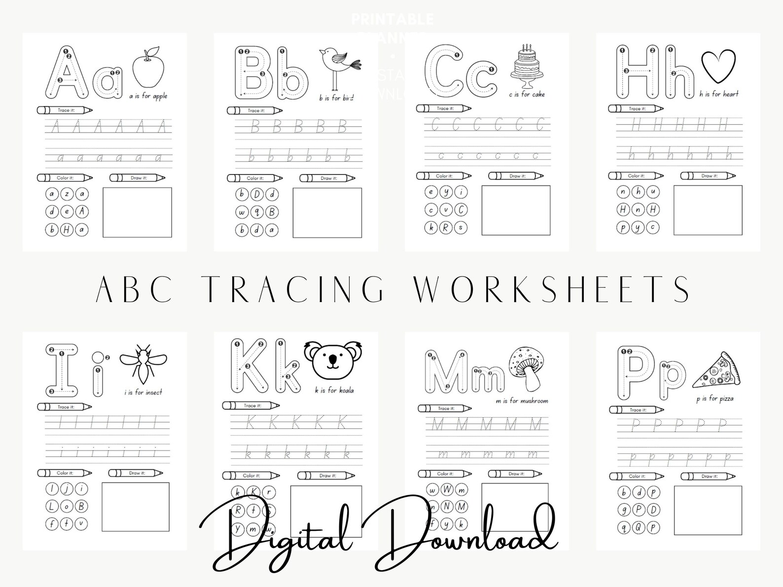 A-Z TRACE-COLOR-DRAW Worksheets-learn to Write-preschool Tracing ...