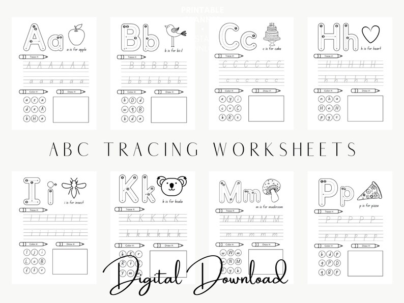 A-Z TRACE-COLOR-DRAW Worksheets-learn to Write-preschool Tracing ...