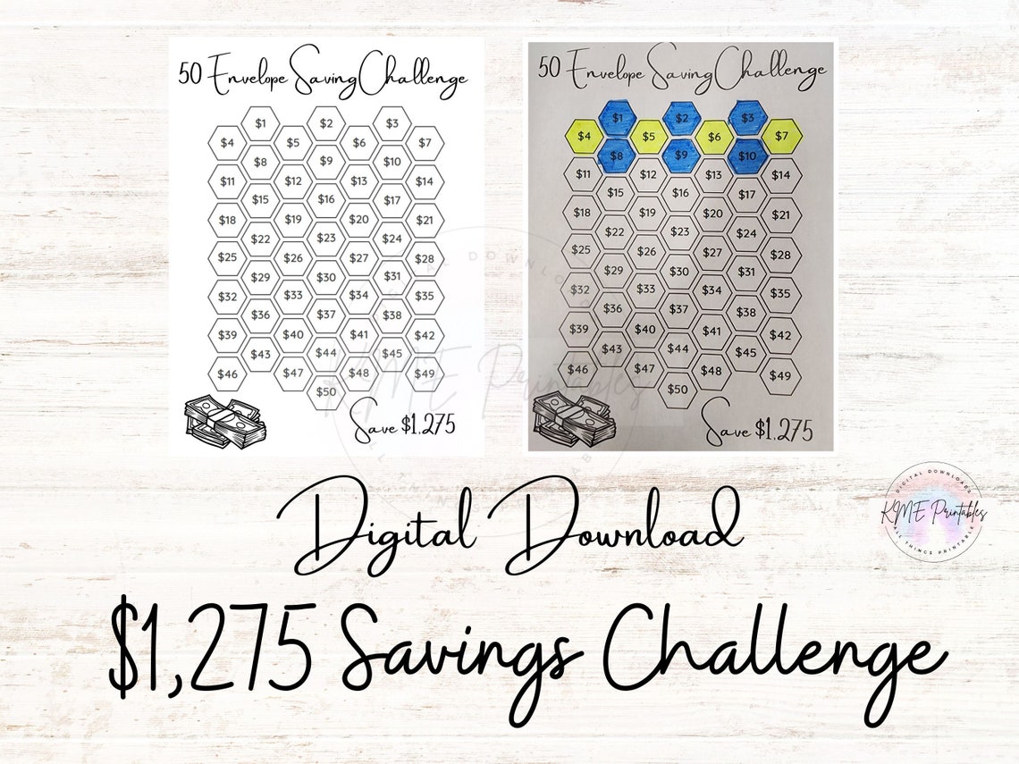 50 Envelope Savings Challenge, Printable Savings Tracker, Instant ...