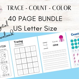 Number Tracing Worksheet Bundle, 40 Pages, Printable Worksheets ...
