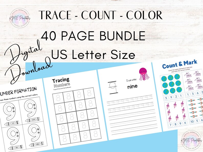 Number Tracing Worksheet Bundle, 40 Pages, Printable Worksheets ...