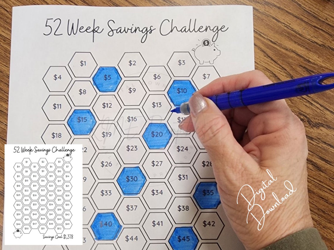 52 Week Savings Challenge, Saving Tracker, Digital Download - Etsy
