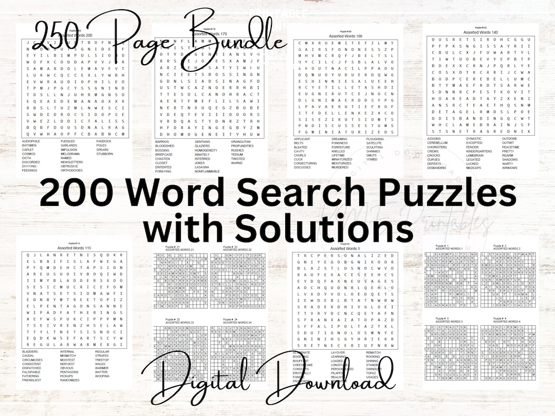 200 Printable Word Search Puzzles With Solutions, Mind Games, Word ...