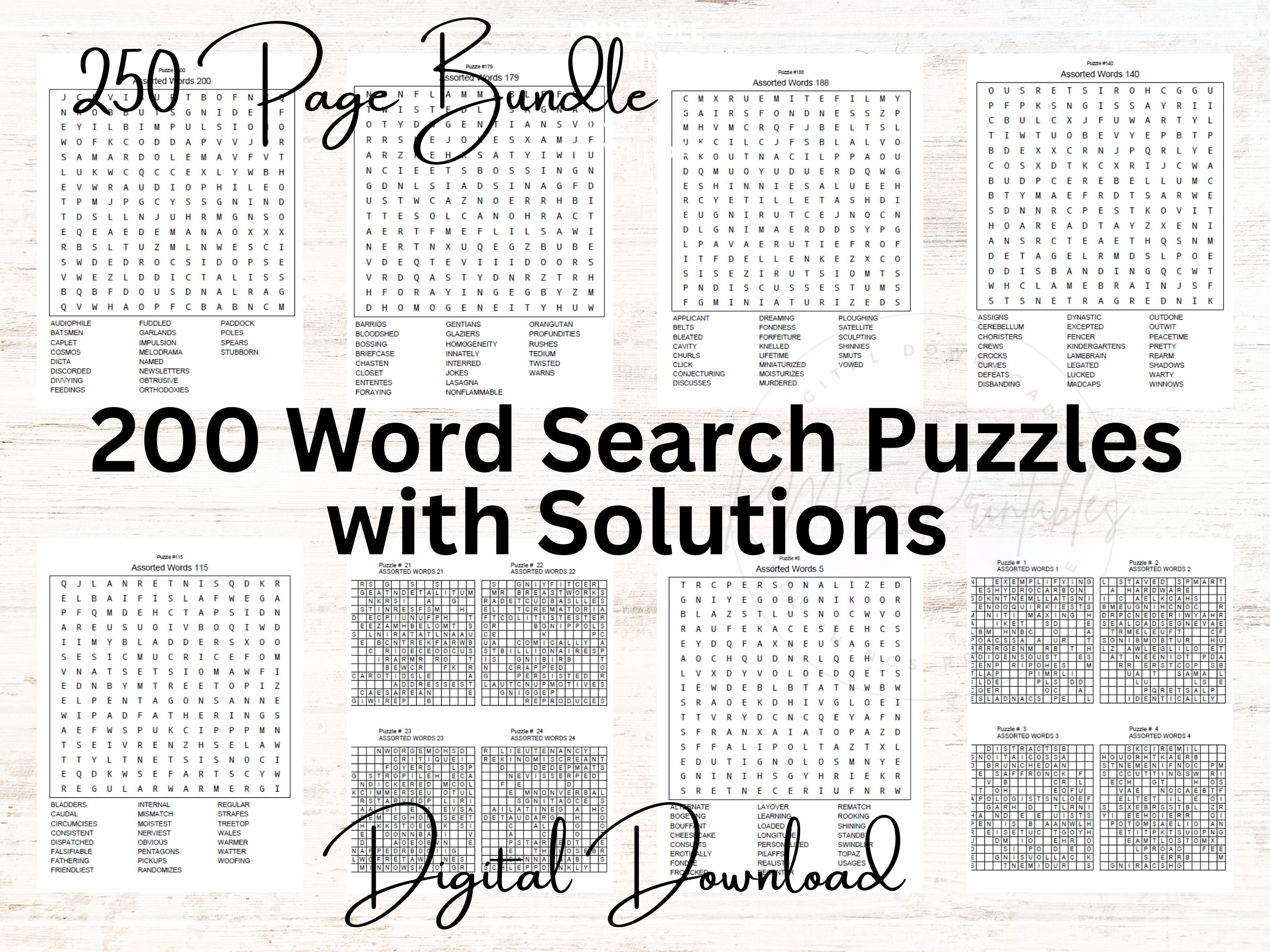 200 Printable Word Search Puzzles With Solutions, Mind Games, Word ...