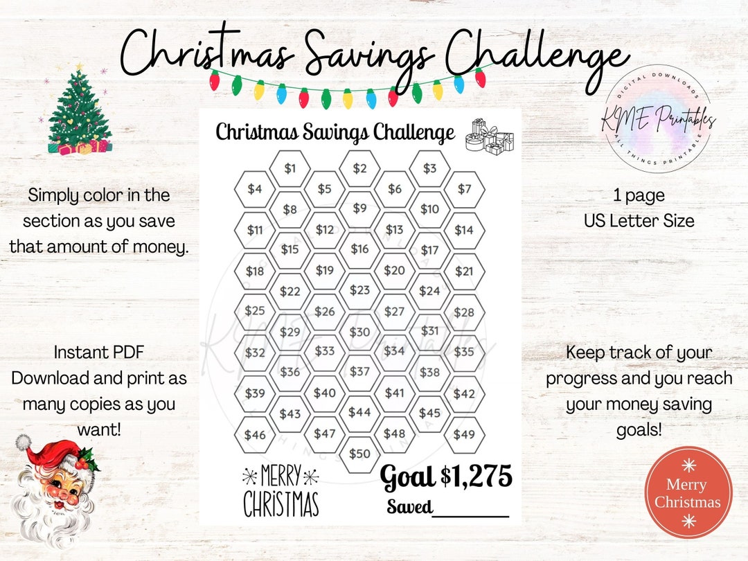 Christmas Savings Challenge, Printable Savings Challenge, Instant ...