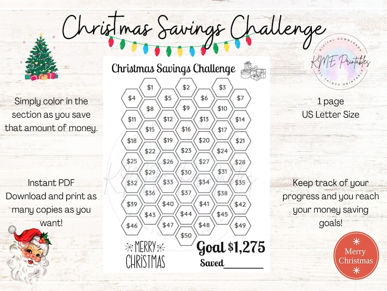 Christmas Savings Challenge, Printable Savings Challenge, Instant ...