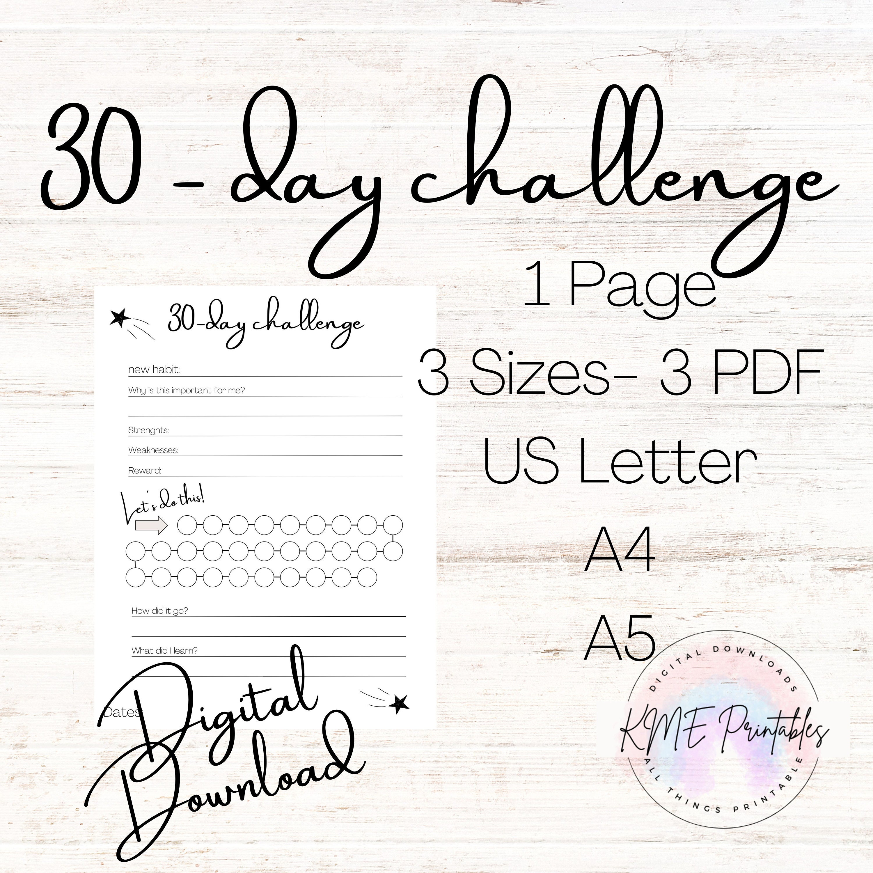 30 Day Challenge Digital Download Habit Tracker Challenge - Etsy