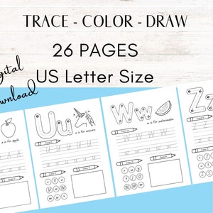A-Z TRACE-COLOR-DRAW Worksheets-learn to Write-preschool Tracing ...