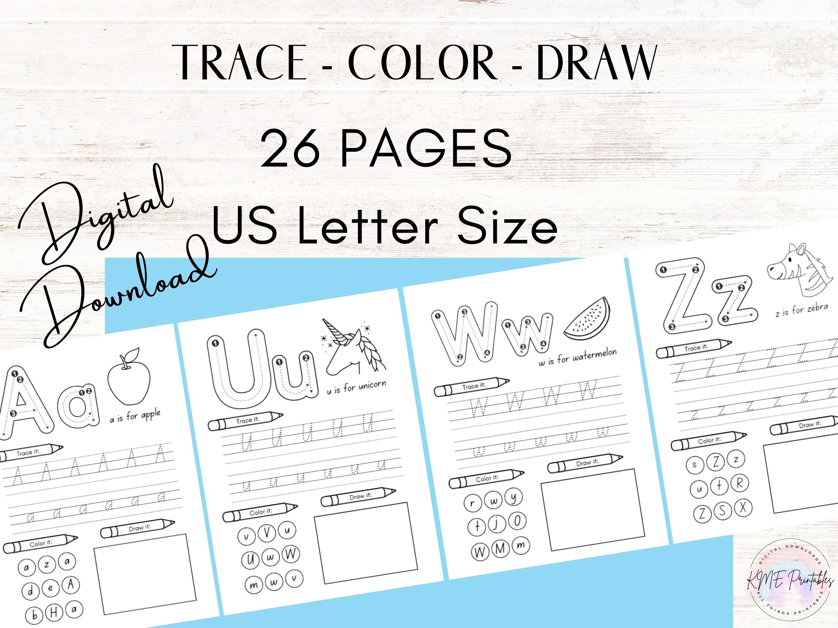 A-Z TRACE-COLOR-DRAW Worksheets-learn to Write-preschool Tracing ...