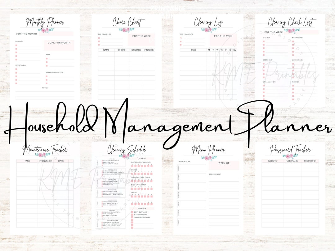 Printable Household Management Planner, Digital Download, Chore Chart ...