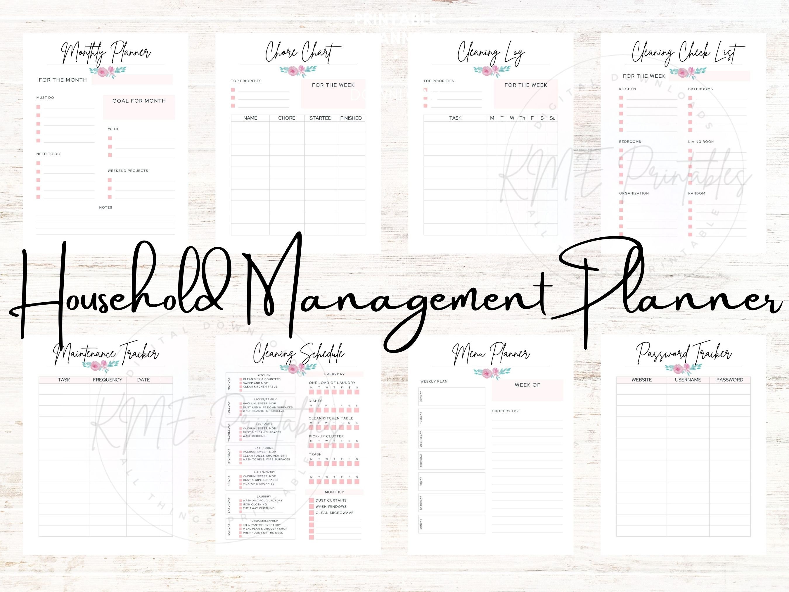 Printable Household Management Planner, Digital Download, Chore Chart ...