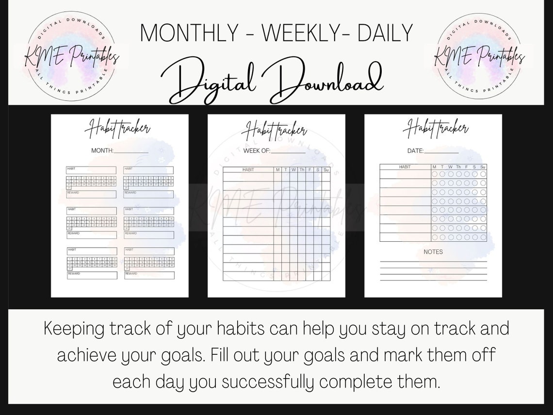 Habit Tracker Bundle - Goal Setting - Monthly Weekly Daily Planner ...