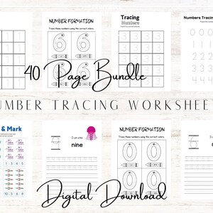 Number Tracing Worksheet Bundle, 40 Pages, Printable Worksheets ...