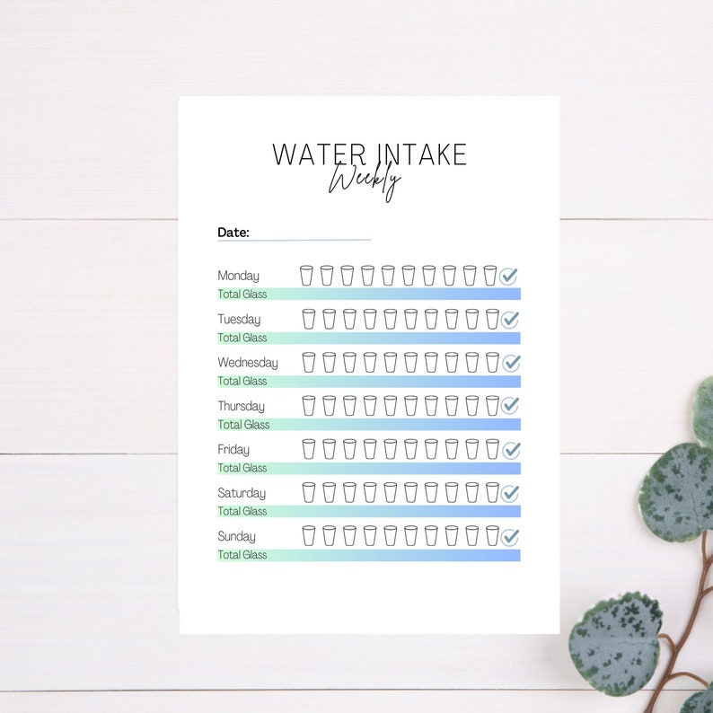 Weekly Water Intake Tracker, Water Intake Log, Water Tracker Printable ...