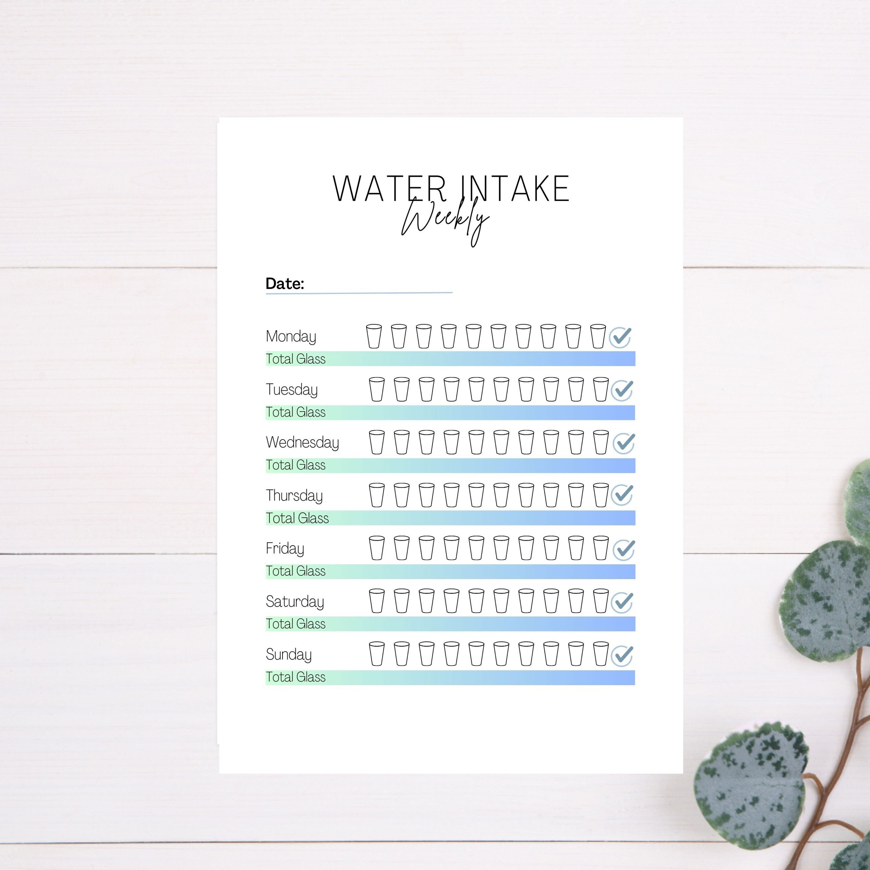 Weekly Water Intake Tracker, Water Intake Log, Water Tracker Printable ...