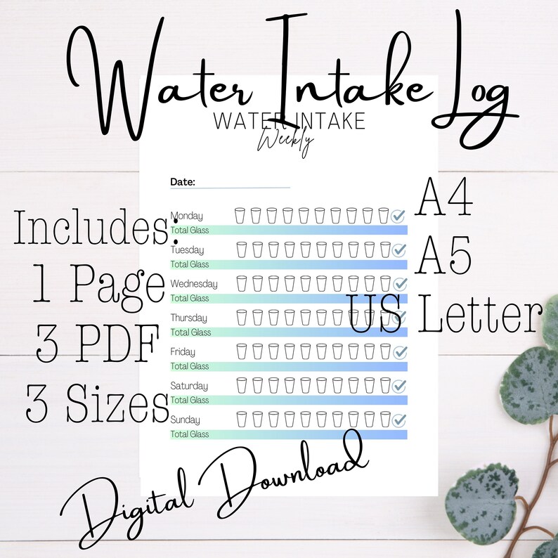 Weekly Water Intake Tracker, Water Intake Log, Water Tracker Printable ...