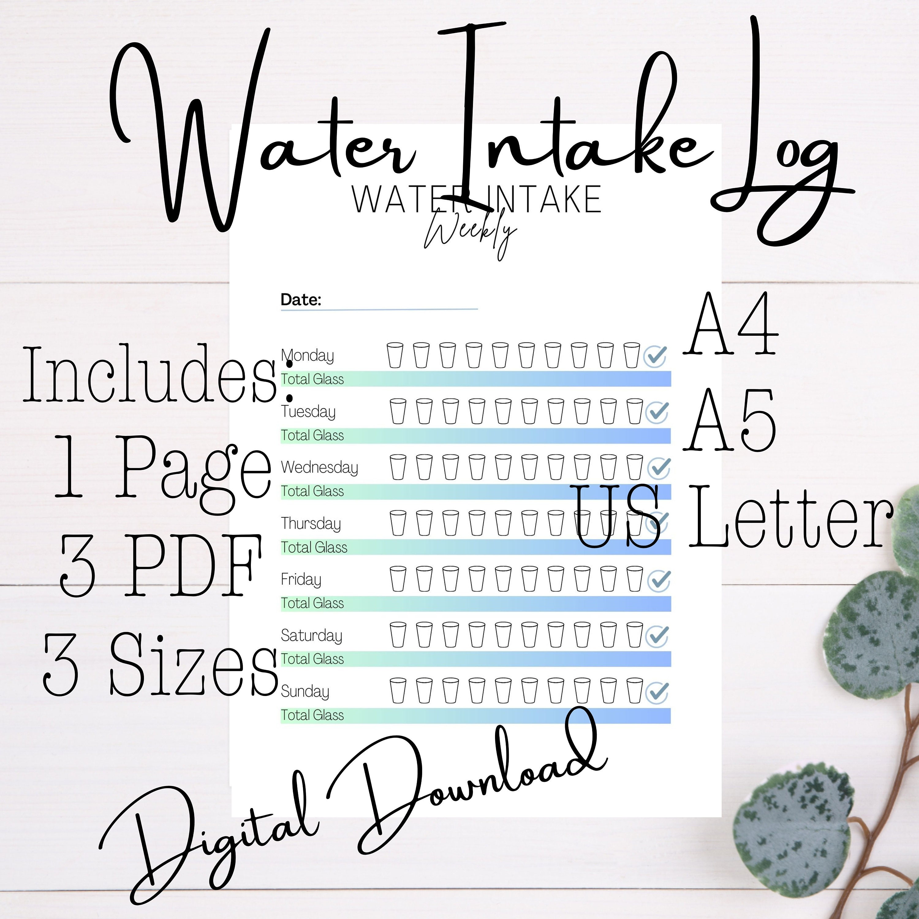 Weekly Water Intake Tracker, Water Intake Log, Water Tracker Printable ...