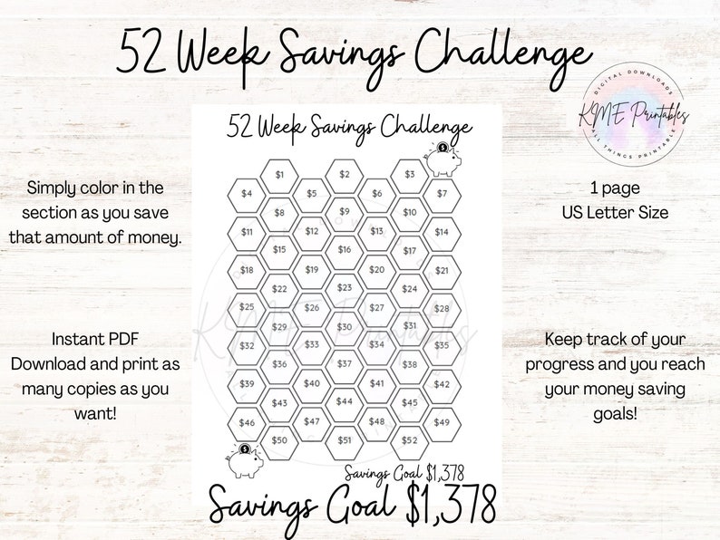 52 Week Savings Challenge, Saving Tracker, Digital Download - Etsy