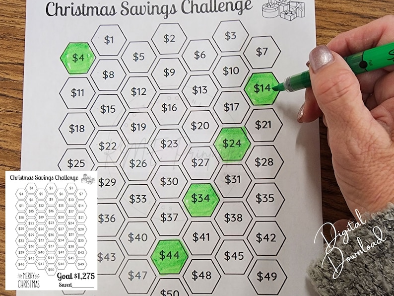 Christmas Savings Challenge, Printable Savings Challenge, Instant ...