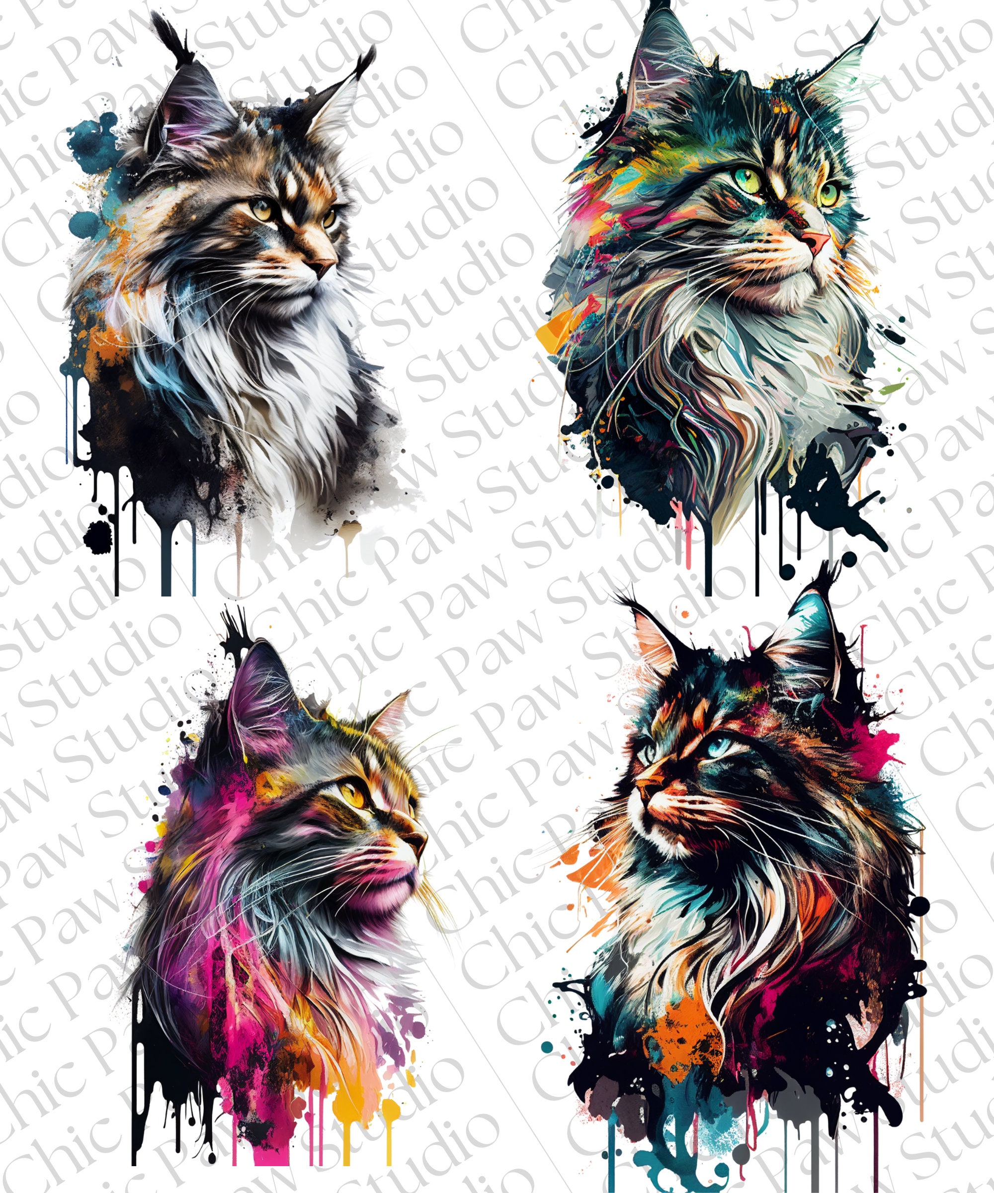 Maine Coon Cat PNG Bundle Cat Sublimation for Shirts Art Mugs Tumbler ...