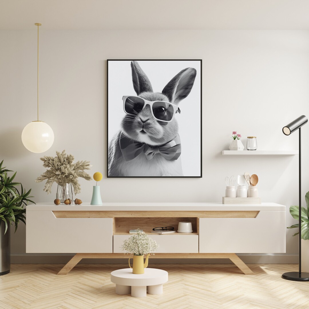 Black and White Portrait of Bunny, Bunny Poster for Home Decor and Wall ...