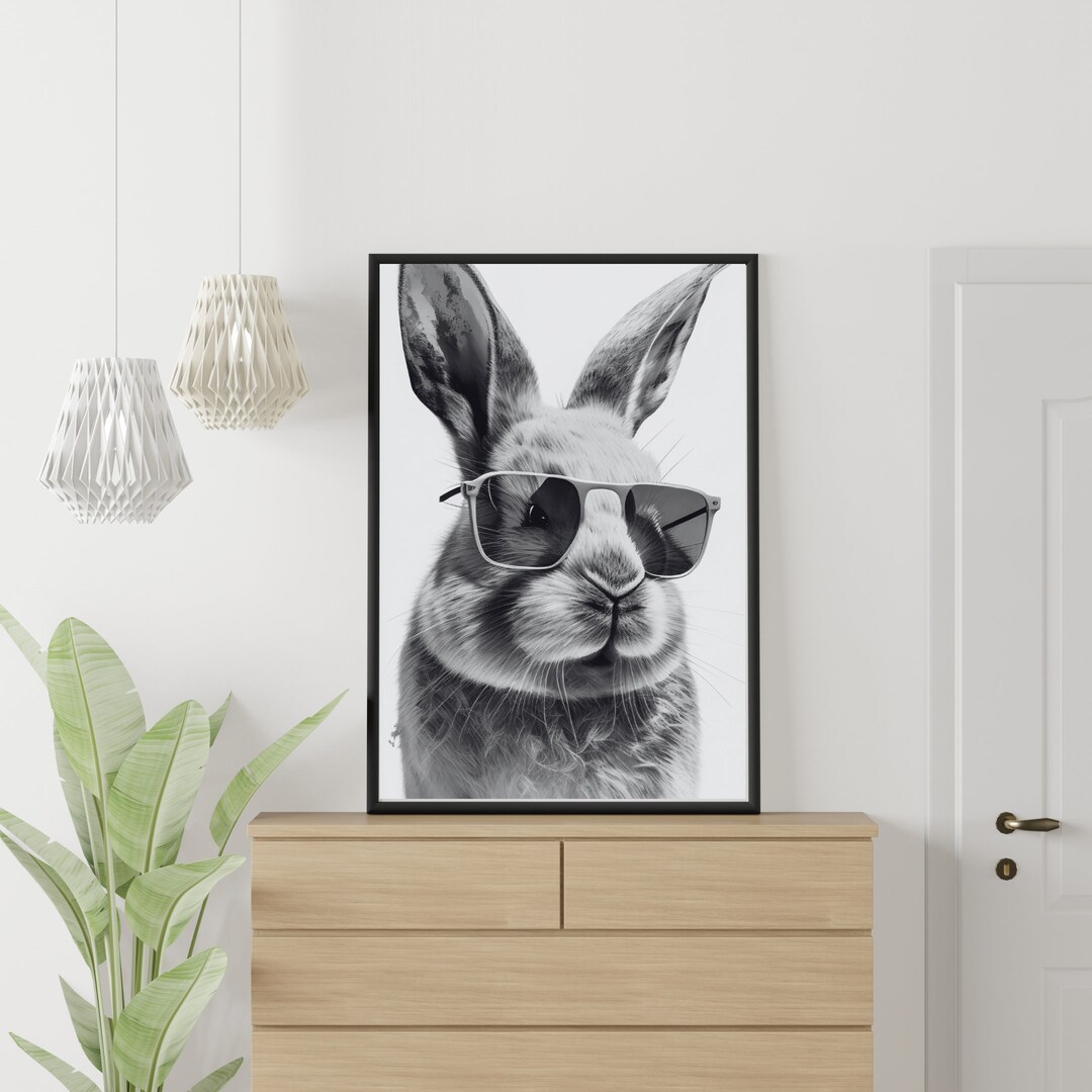 Printable Rabbit Poster in Black and White for Easter and Spring Home ...