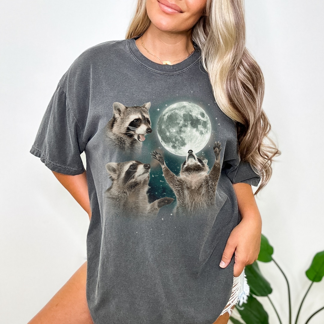 Three Raccoons Graphic T-shirts, Vintage Retro Raccoon Moon Tshirt ...