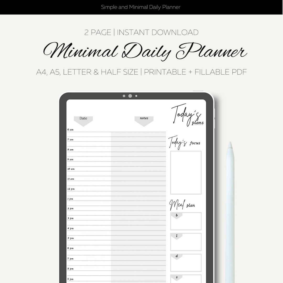 Minimal Daily Planner Printable Minimal Planner Hourly - Etsy