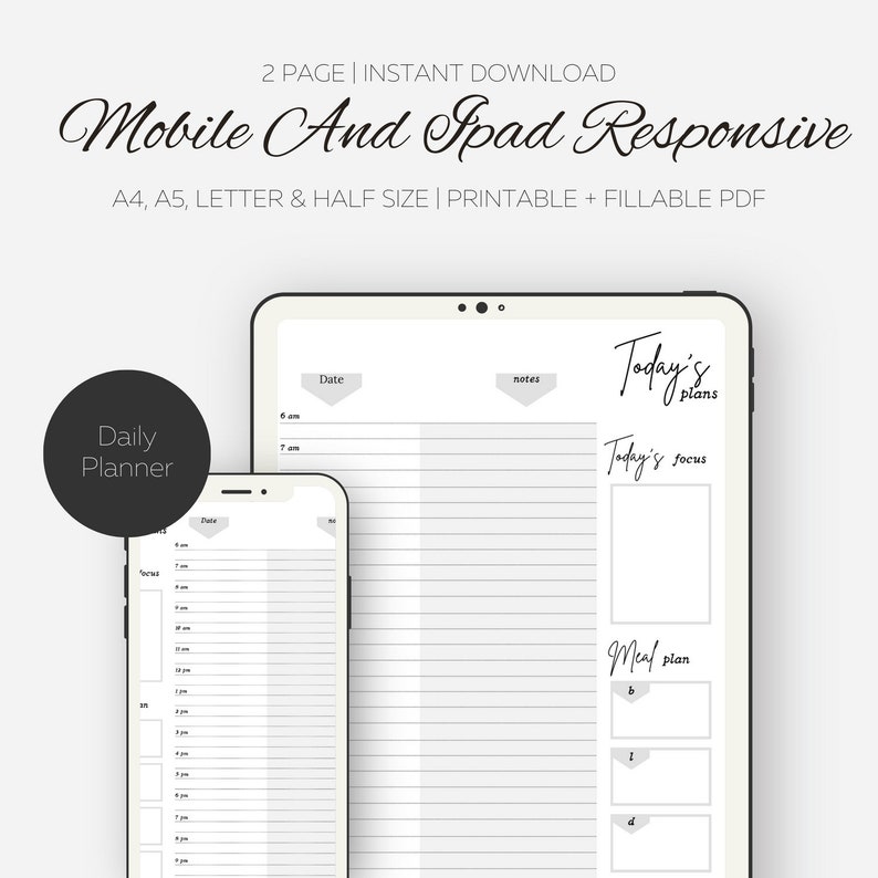 Minimal Daily Planner Printable, Minimal Planner, Hourly Planner ...