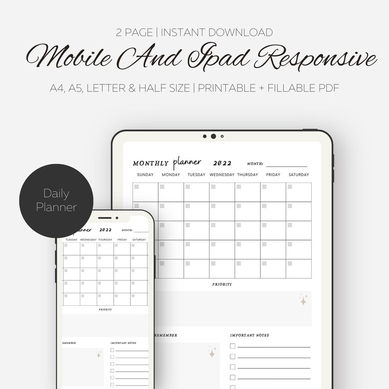 Minimal Monthly Planner Printable, Undated Monthly Calendar ...