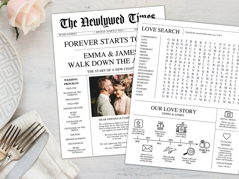 Newspaper Wedding Program Template Edit on Canva Fully - Etsy
