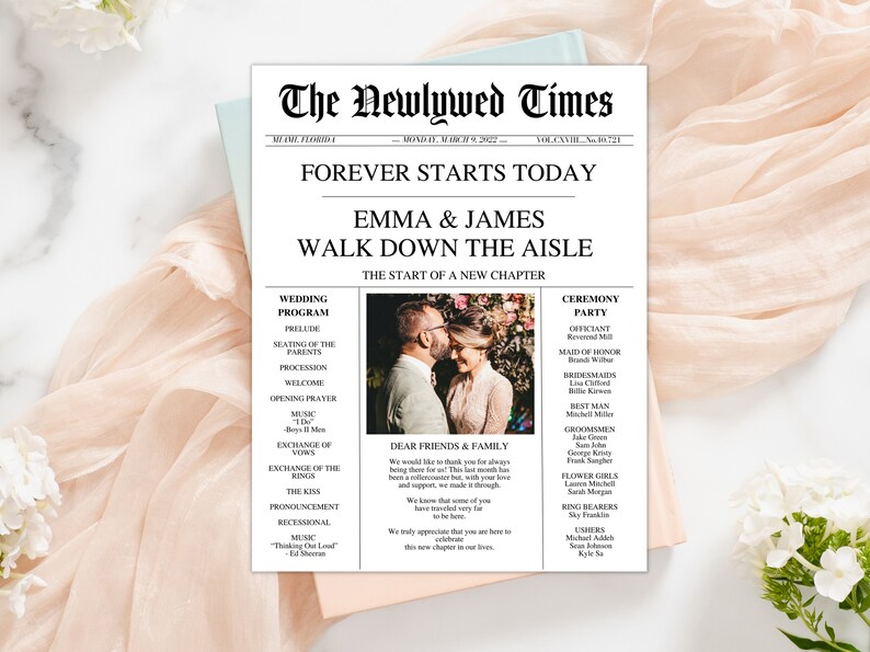Newspaper Wedding Program Template Edit on Canva Fully - Etsy
