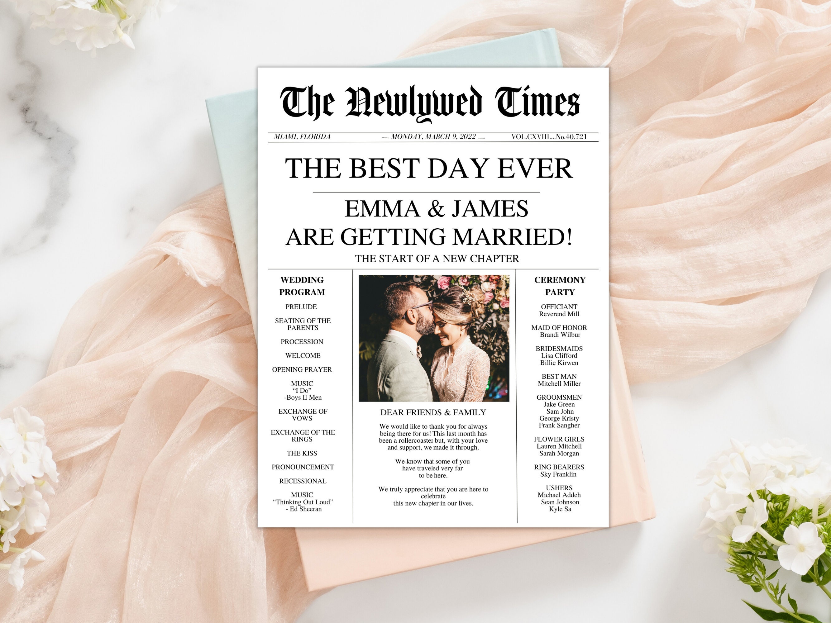 Newspaper Wedding Program Template, Edit on Canva, Fully Editable ...