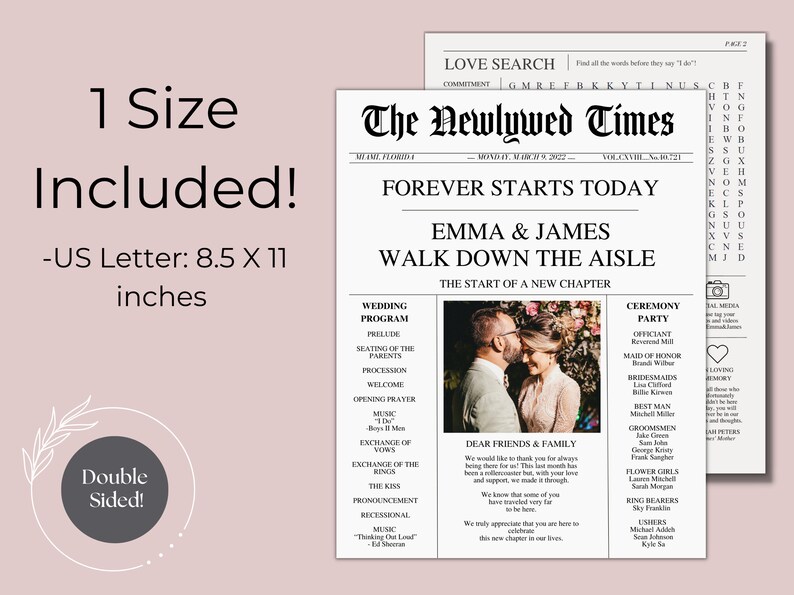 Newspaper Wedding Program Template Edit on Canva Fully - Etsy