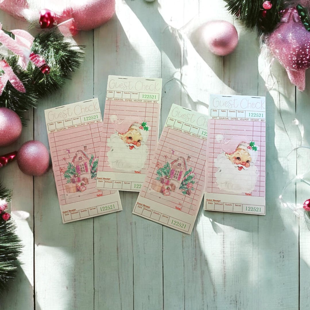 Pink Santa Guest Checks Printable, Vintage Christmas Ephemera for Junk ...