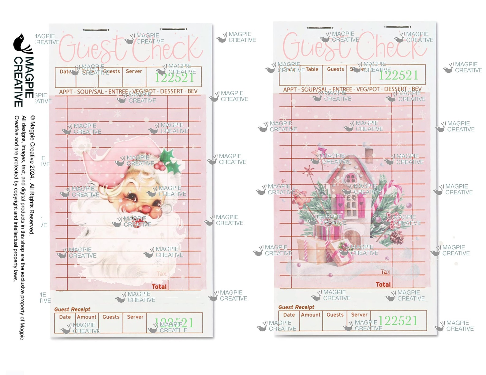 Pink Santa Guest Checks Printable, Vintage Christmas Ephemera for Junk ...