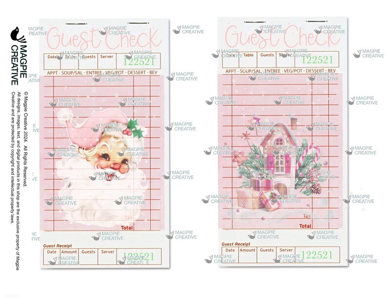 Pink Santa Guest Checks Printable, Vintage Christmas Ephemera for Junk ...