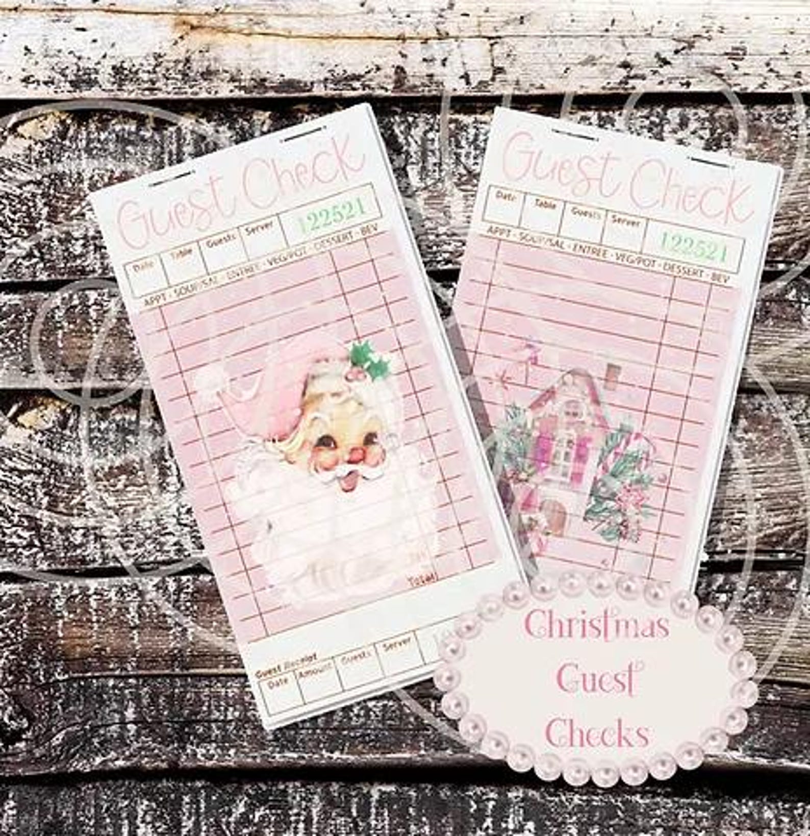 Pink Santa Guest Checks Printable, Vintage Christmas Ephemera for Junk ...