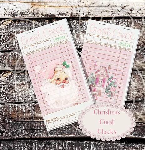 Pink Santa Guest Checks Printable, Vintage Christmas Ephemera for Junk ...