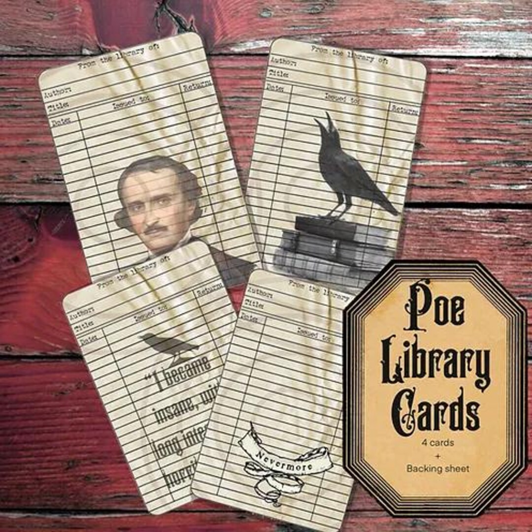 Printable Edgar Allan Poe Library Cards, Gothic Ephemera, Vintage Style ...