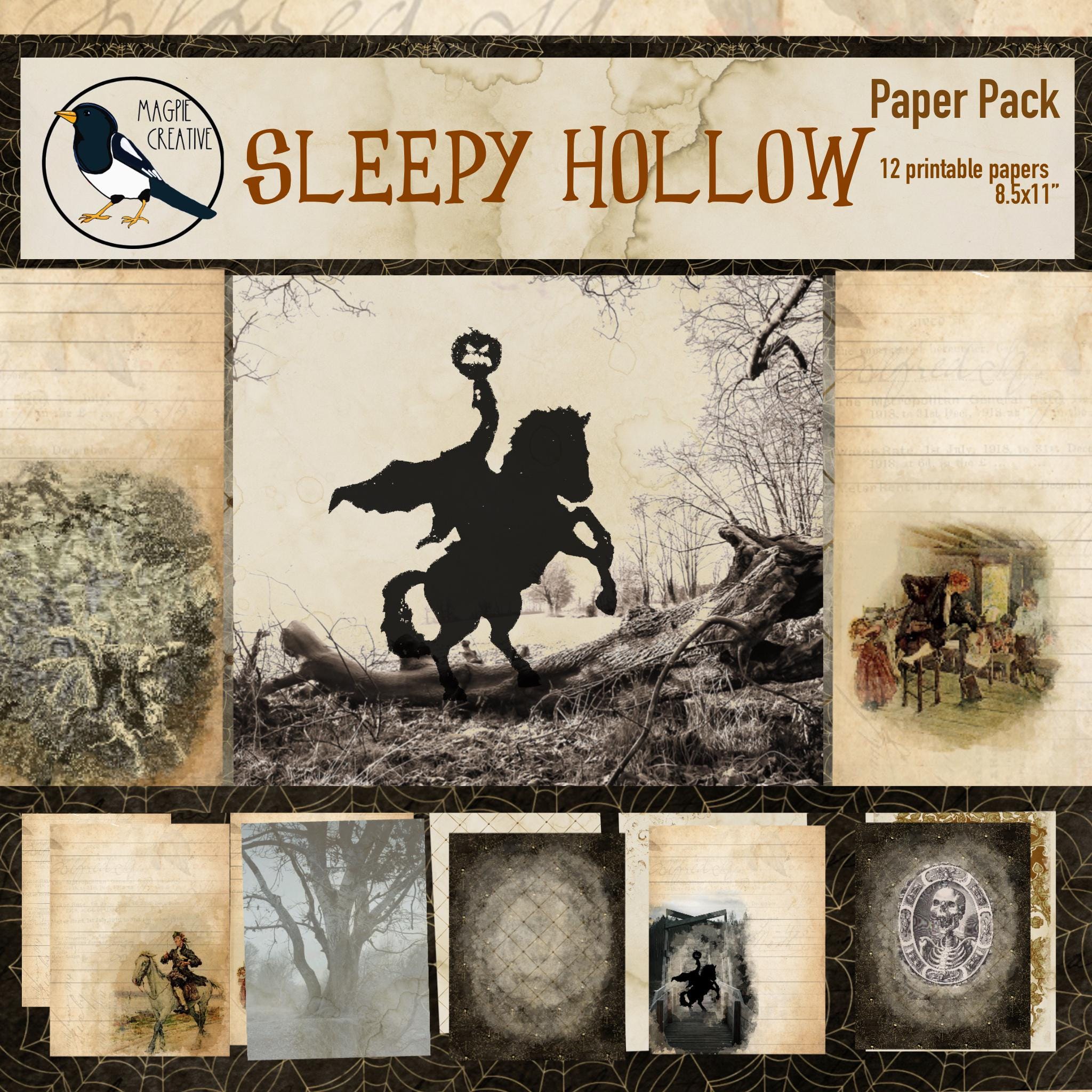 Printable Sleepy Hollow Junk Journal Papers – 12 Spooky Vintage ...
