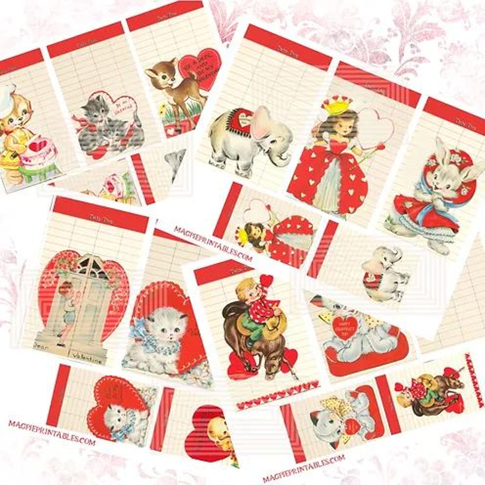 Printable Vintage Valentine Library Cards, Valentine's Day Ephemera ...