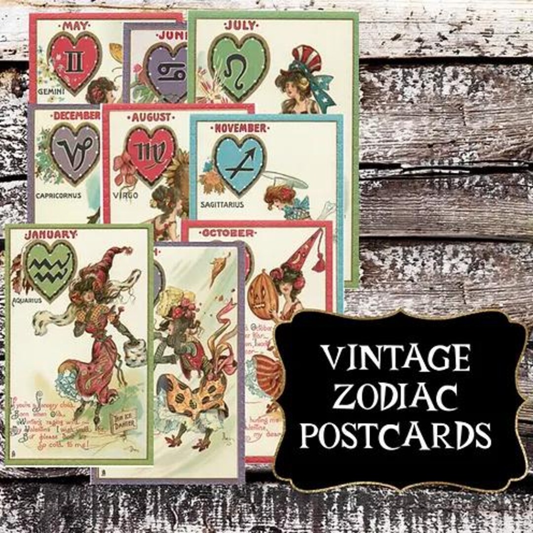 Printable Zodiac-themed Valentine’s Day Cards | Vintage Star Sign Art ...