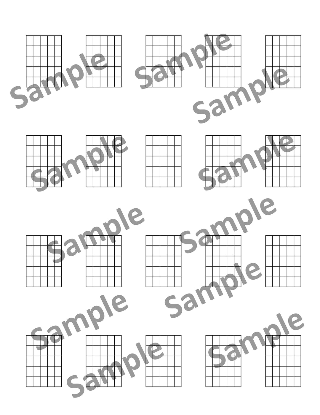 Printable 5 X 4 Blank Guitar Chord Box Charts - 5 Across X 4 Rows Down ...