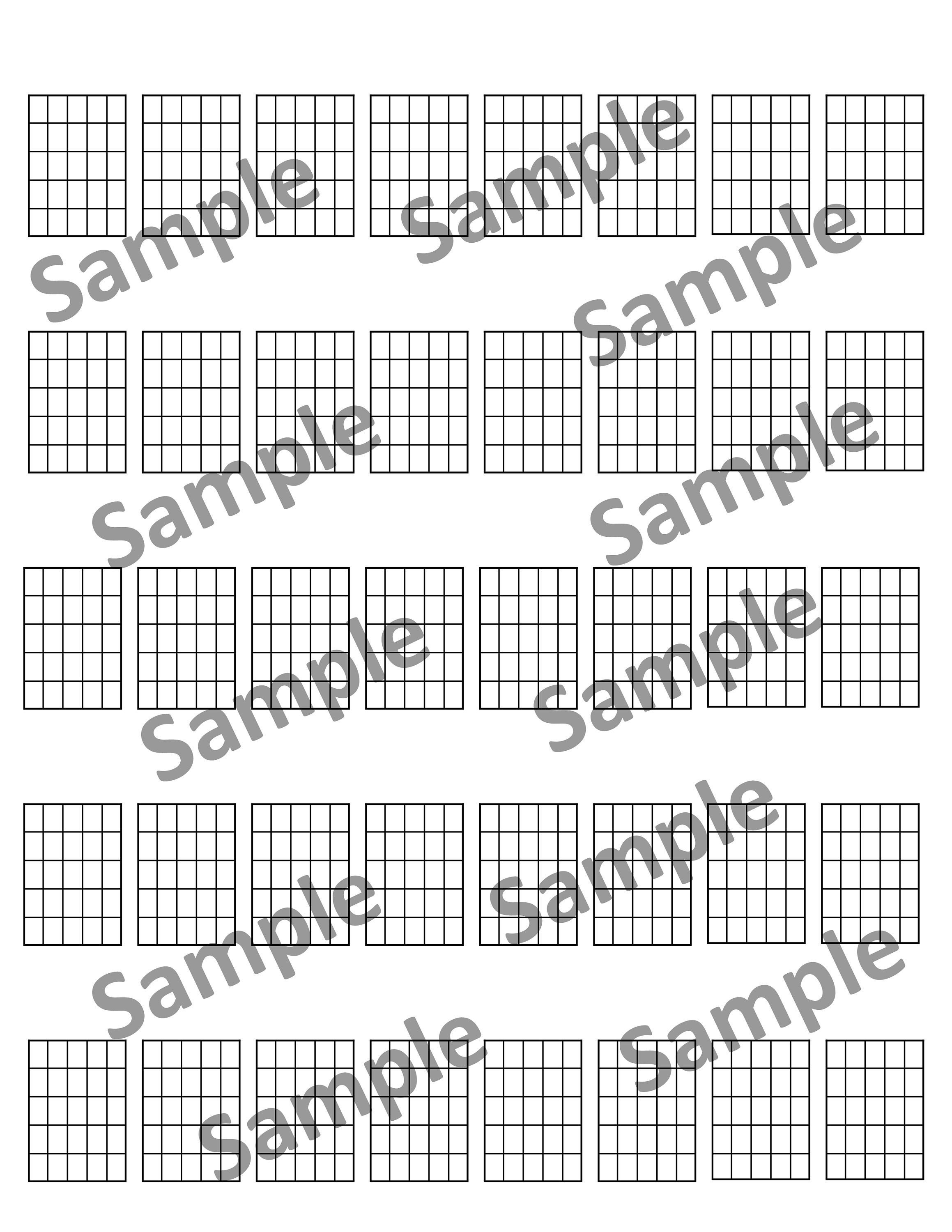 Printable Set of Blank Guitar Chord Chart Boxes PDF - 5 Layouts and ...