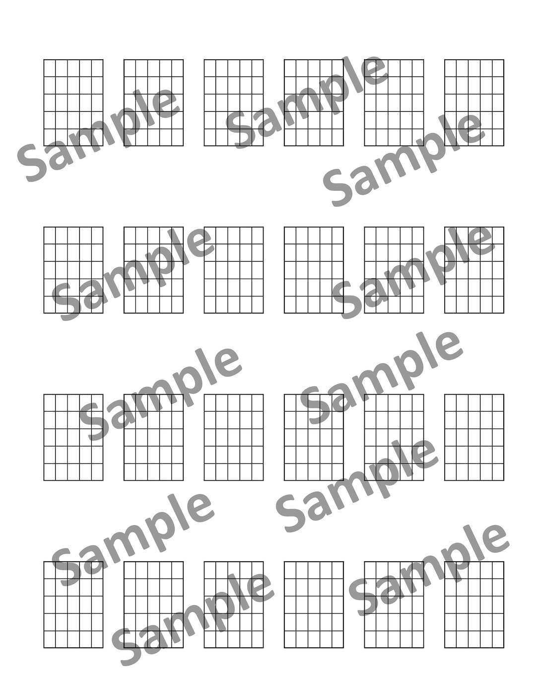 Printable 6 X 4 Blank Guitar Chord Box Charts - 6 Charts Across X 4 ...