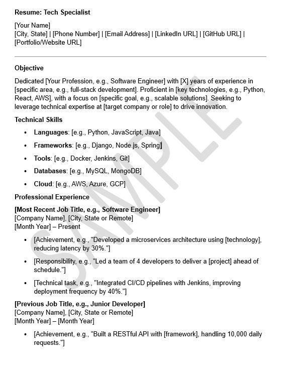 Ats-friendly CV Resume Template for Tech Specialist - Etsy