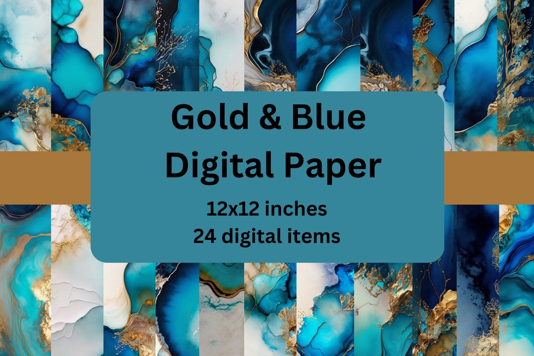 Watercolor Digital Paper Pack: Beautiful Blue & Gold Texture, Seamless ...