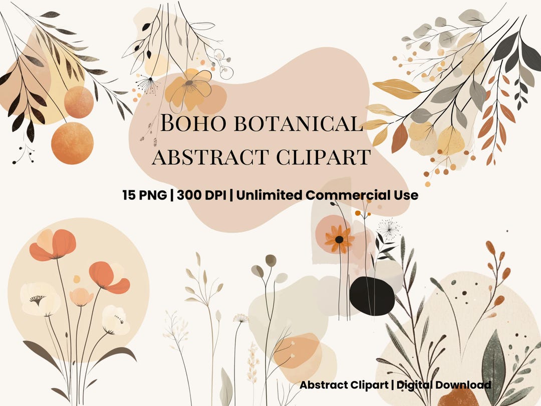 Boho Floral Clipart | 15 PNG | Watercolor Botanical Illustrations ...
