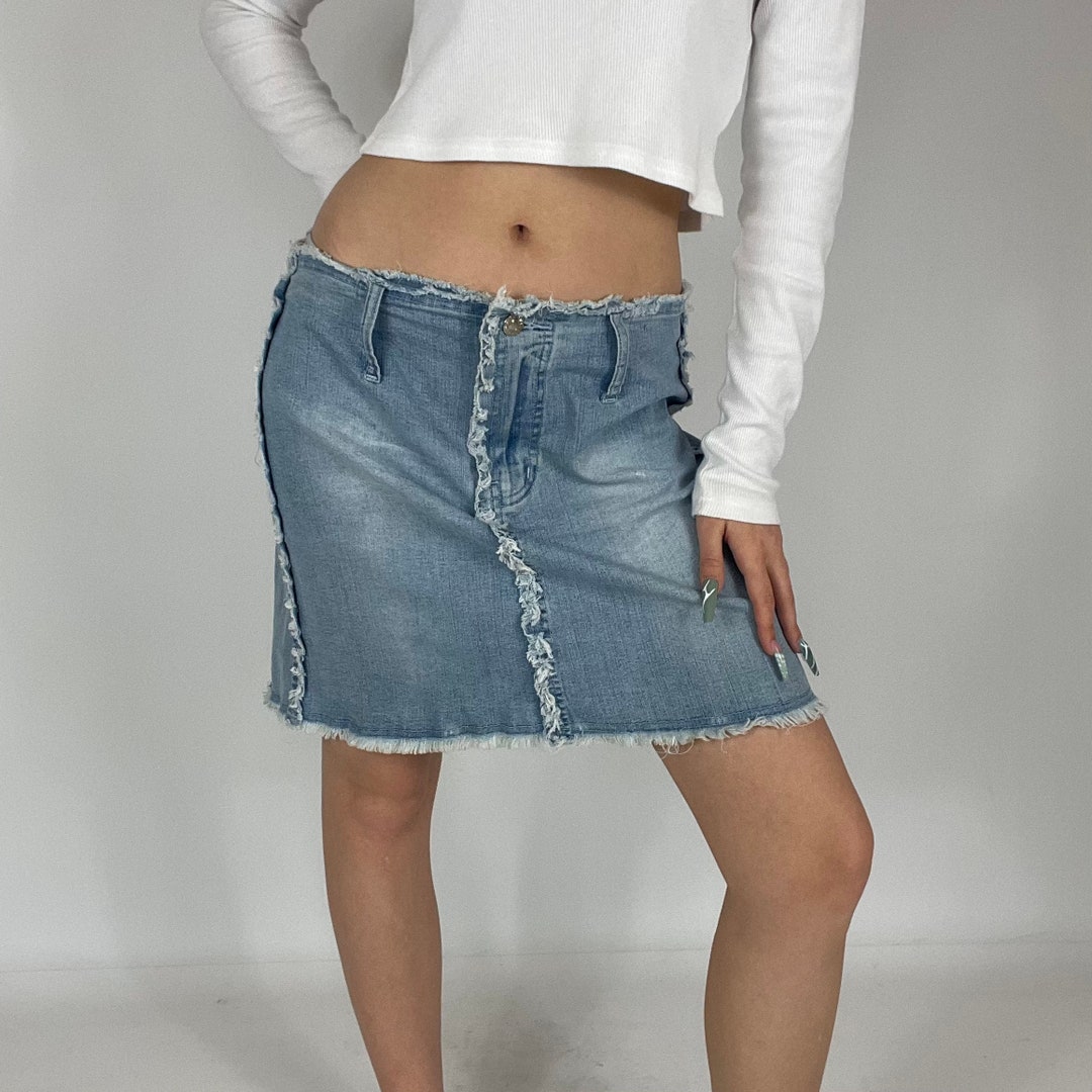 Y2K Distressed Fair Denim Mini Preloved Skirt - Etsy